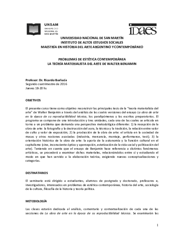 (PDF) La teoría materialista del arte de Walter Benjamin