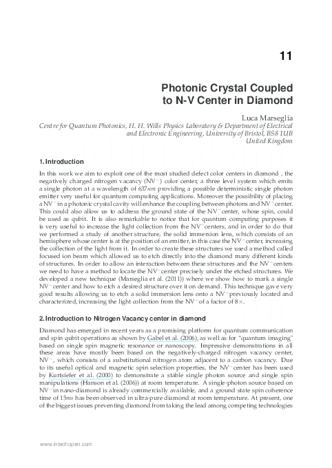 (PDF) Photonic crystal defect cavities coupled to N-V centres in diamond