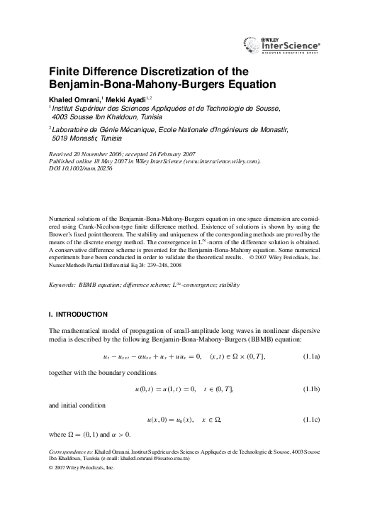 (PDF) Finite difference discretization of the Benjamin-Bona-Mahony-Burgers equation