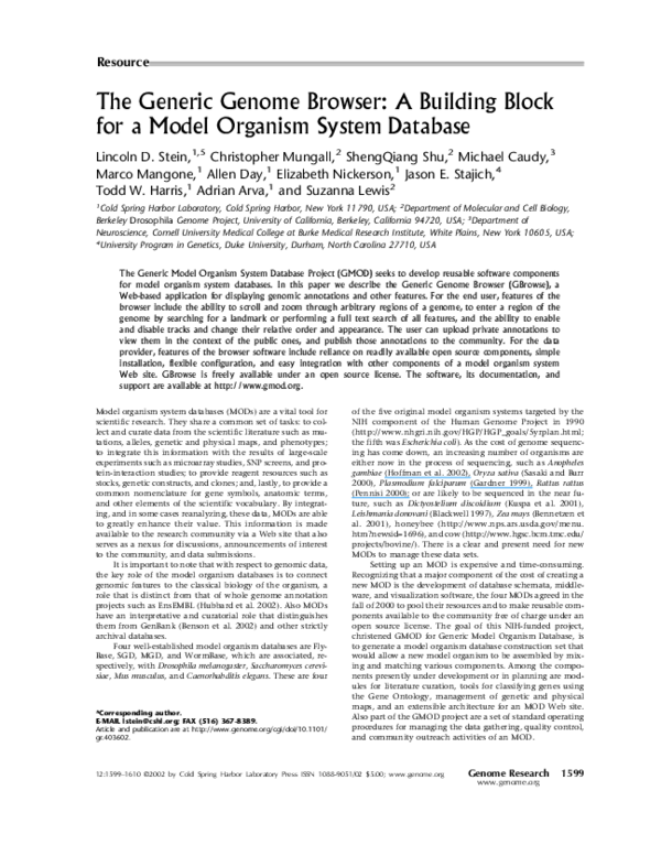 (PDF) The Generic Genome Browser: A Building Block for a Model Organism ...