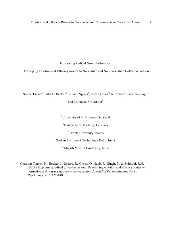 (PDF) Explaining Radical Group Behavior: Developing Emotion and ...