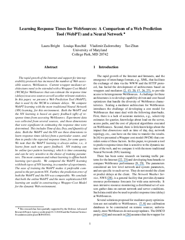(PDF) Learning Response Times for WebSources: A Comparison of a Web ...