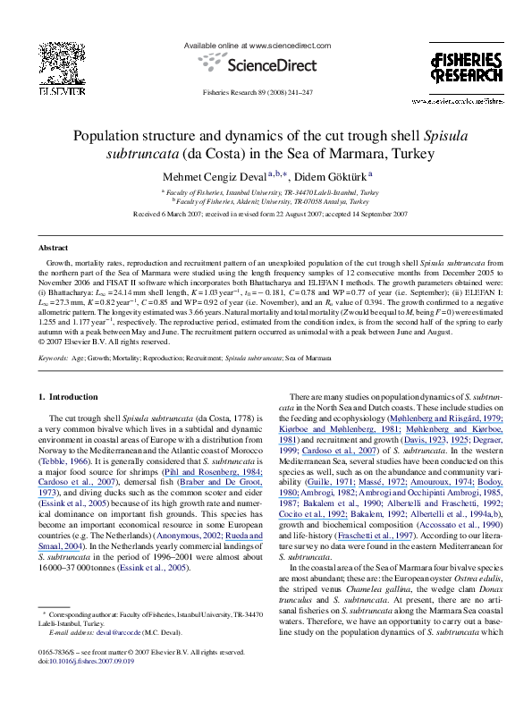 (PDF) Population structure and dynamics of the cut trough shell Spisula ...