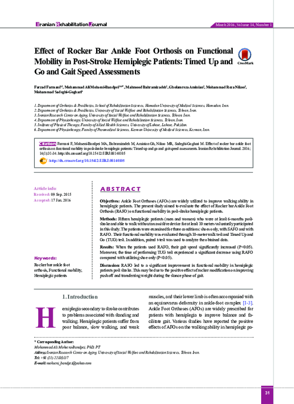 (PDF) Effect of Rocker Bar Ankle Foot Orthosis on Functional Mobility ...