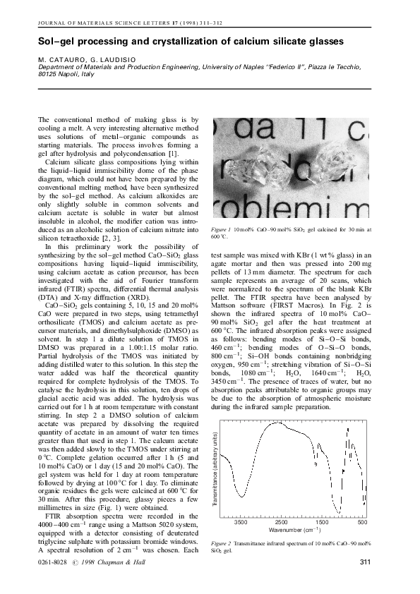 (PDF) Sol--gel processing and crystallization of calcium silicate glasses