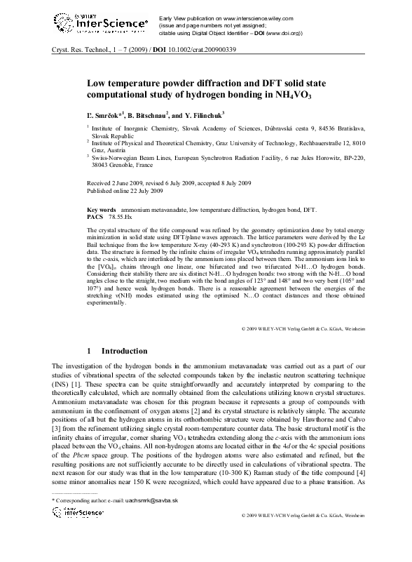 (PDF) Low temperature powder diffraction and DFT solid state ...