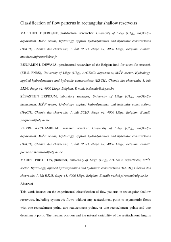 (PDF) Classification of flow patterns in rectangular shallow reservoirs