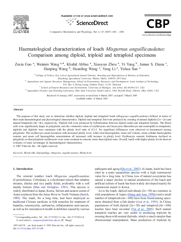 (PDF) Haematological characterization of loach Misgurnus ...