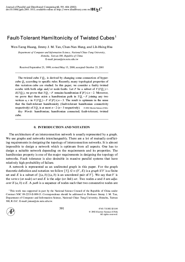 (PDF) Fault-Tolerant Hamiltonicity of Twisted Cubes