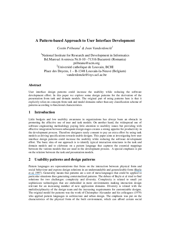 (PDF) A Pattern-based Approach to User Interface Development