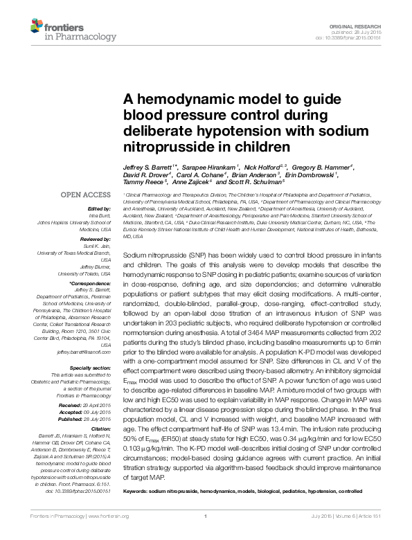 (PDF) A hemodynamic model to guide blood pressure control during ...