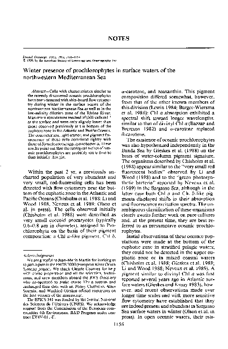 (PDF) Winter presence of prochlorophytes in surface waters of the ...