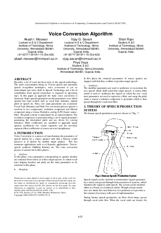 (PDF) Voice conversion algorithm