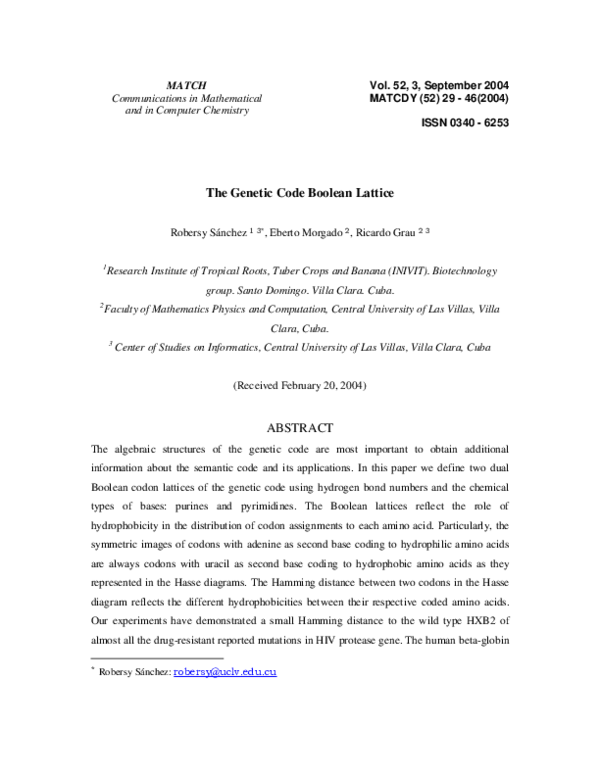 Pdf The Genetic Code Boolean Lattice