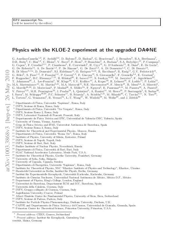 (PDF) Physics with the KLOE-2 experiment at the upgraded DAΦNE | Pawel ...