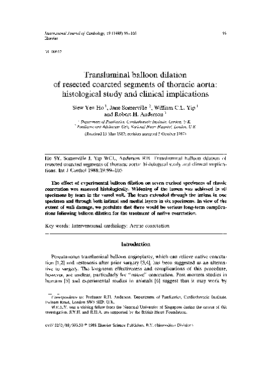 (PDF) Transluminal balloon dilation of resected coarcted segments of ...