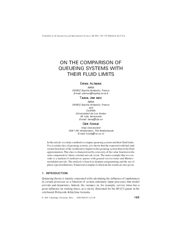 (PDF) ON THE COMPARISON OF QUEUEING SYSTEMS WITH THEIR FLUID LIMITS