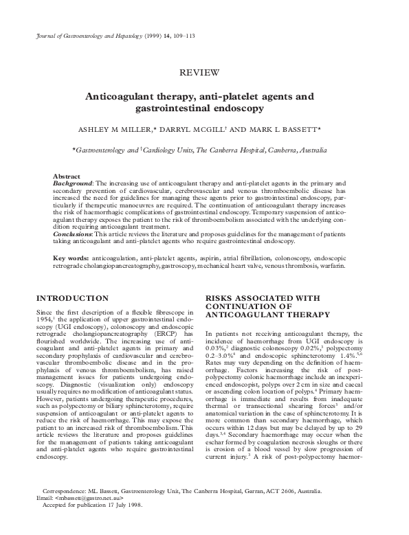 (PDF) Anticoagulant therapy, anti-platelet agents and gastrointestinal ...