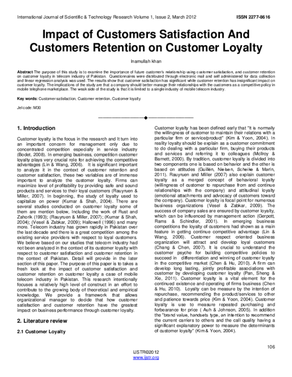 (PDF) Impact of Customers Satisfaction And Customers Retention on ...