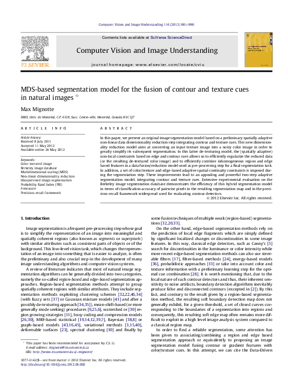 (PDF) MDS-based segmentation model for the fusion of contour and texture cues in natural images