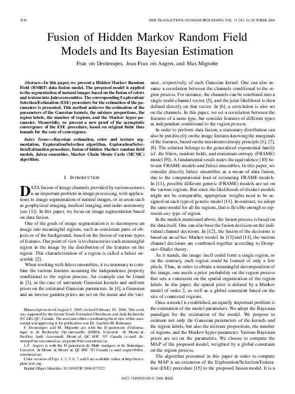 Pdf Fusion Of Hidden Markov Random Field Models And Its Bayesian