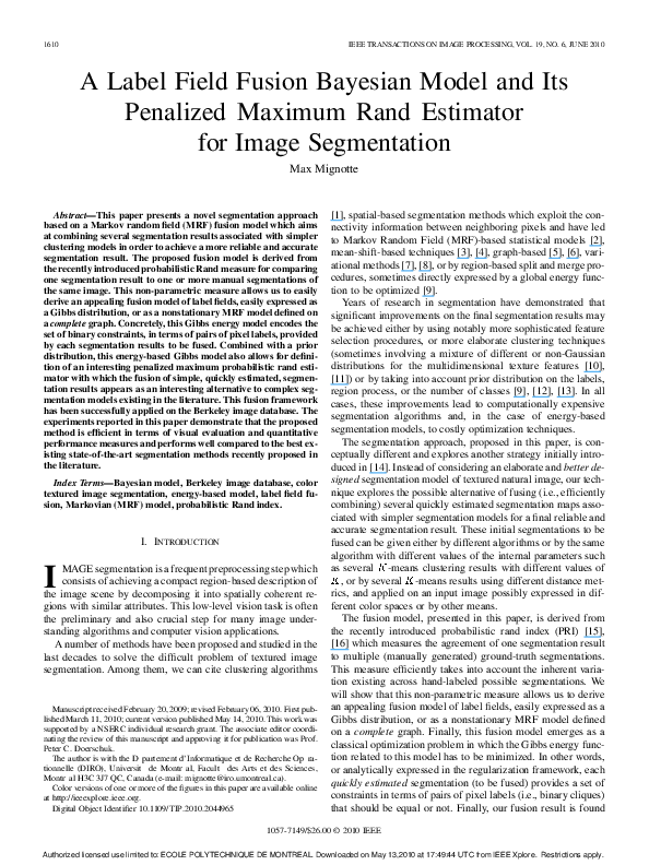 (PDF) A Label Field Fusion Bayesian Model and Its Penalized Maximum Rand Estimator for Image ...