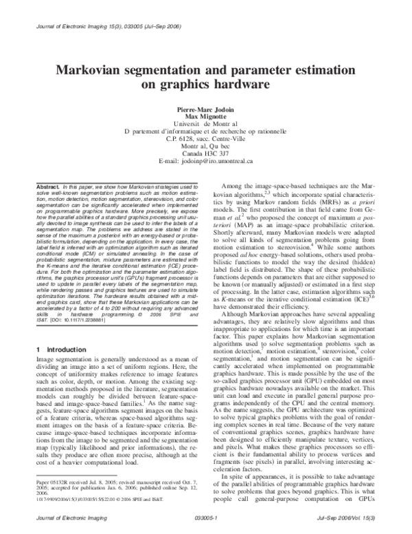 Pdf Markovian Segmentation And Parameter Estimation On Graphics Hardware