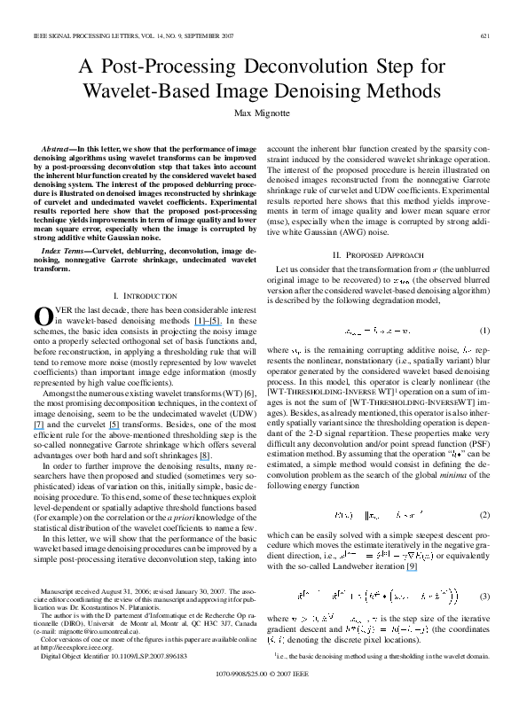 (PDF) A Post-Processing Deconvolution Step for Wavelet-Based Image Denoising Methods