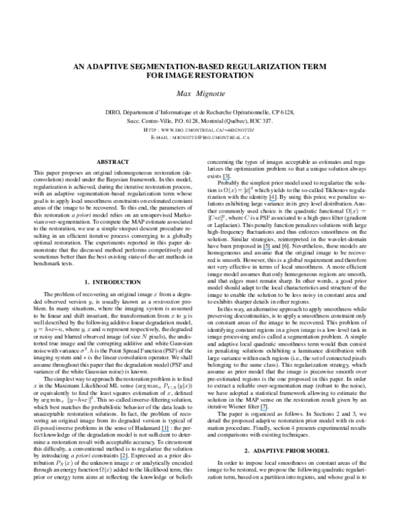 (PDF) An adaptive segmentation-based regularization term for image restoration