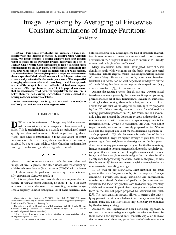 Pdf Image Denoising By Averaging Of Piecewise Constant Simulations Of Image Partitions