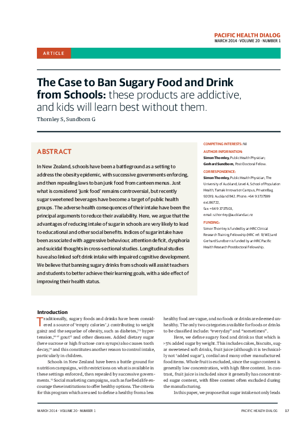 (PDF) The Case to Ban Sugary Food and Drink from Schools: these ...