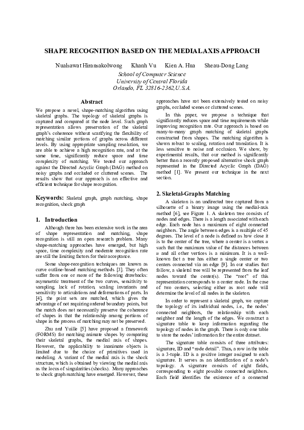 (PDF) Shape recognition based on the medial axis approach