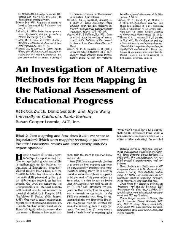(PDF) An Investigation of Alternative Methods for Item Mapping in the ...