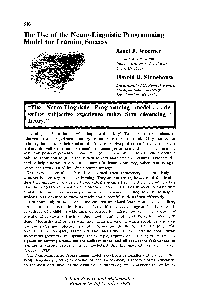 (PDF) The Use of the Neuro-Linguistic Programming Model for Learning ...