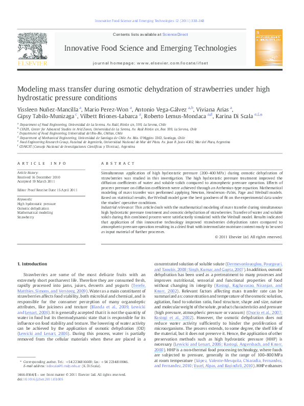 (PDF) Modeling mass transfer during osmotic dehydration of strawberries under high hydrostatic ...