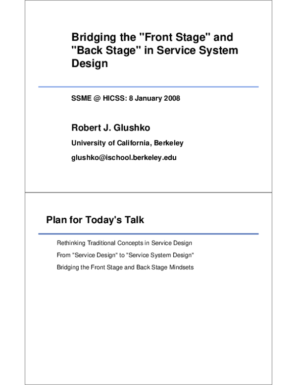 (PDF) Bridging the "Front Stage" and "Back Stage" in Service System Design