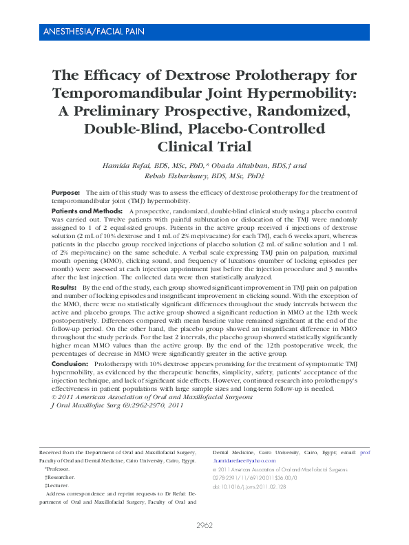 (PDF) The Efficacy of Dextrose Prolotherapy for Temporomandibular Joint ...