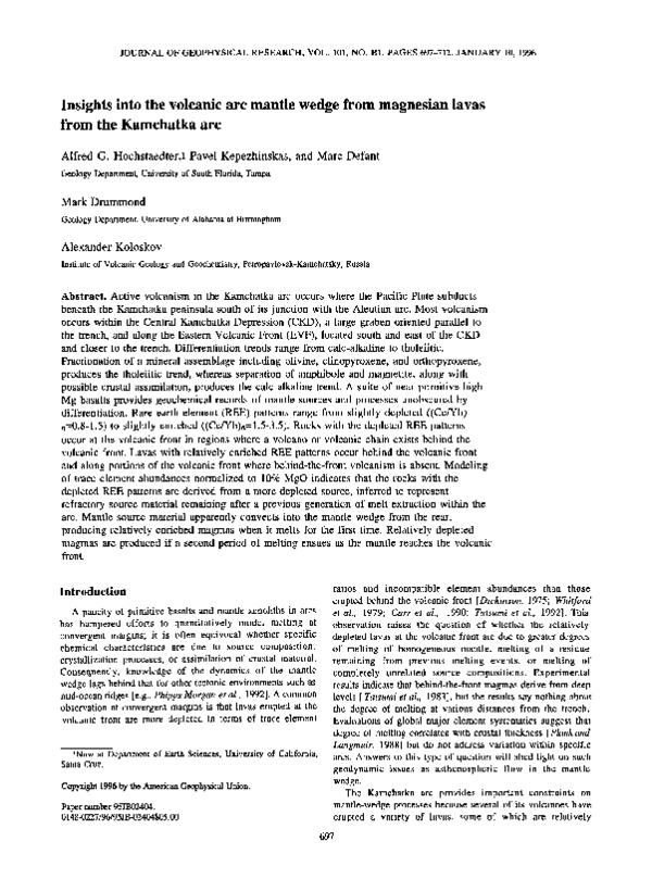 (PDF) Insights into the volcanic arc mantle wedge from magnesian lavas ...