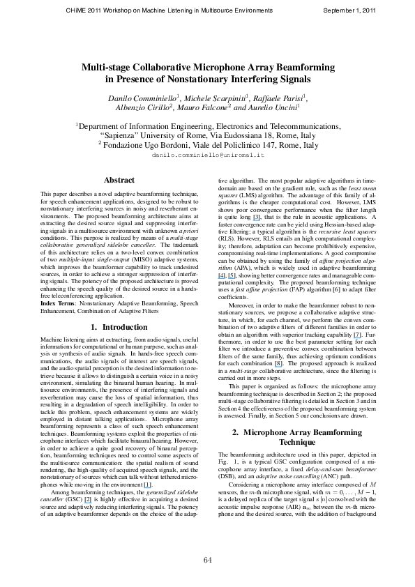 (PDF) Multi-stage Collaborative Microphone Array Beamforming in Presence of Nonstationary ...