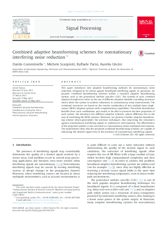 (PDF) Combined adaptive beamforming schemes for nonstationary interfering noise reduction