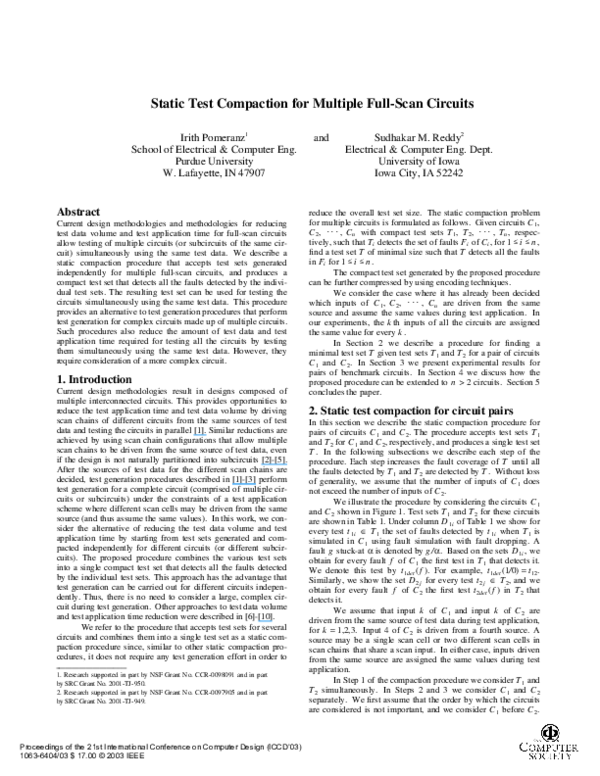 Pdf Static Test Compaction For Multiple Full Scan Circuits