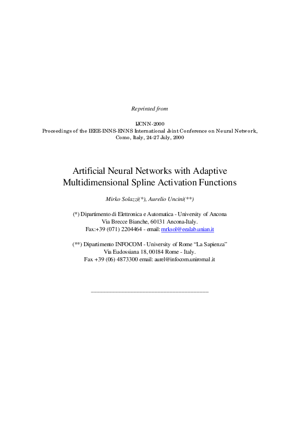 Pdf Artificial Neural Networks With Adaptive Multidimensional Spline