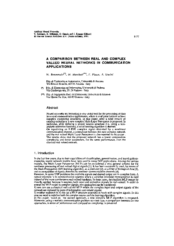 Pdf A Comparison Between Real And Complex Valued Neural Networks In Communication Applications