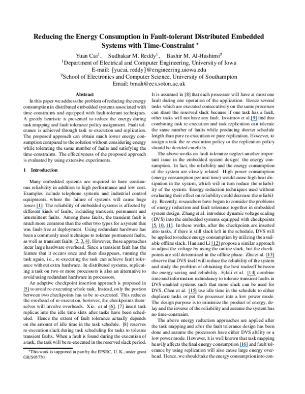 Pdf Reducing The Energy Consumption In Fault Tolerant Distributed Embedded Systems With Time