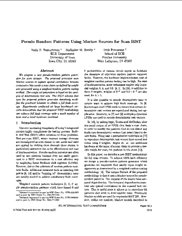 (PDF) Pseudo random patterns using Markov sources for scan BIST