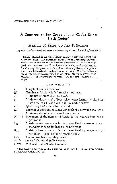(PDF) A Construction for Convolutional Codes Using Block Codes