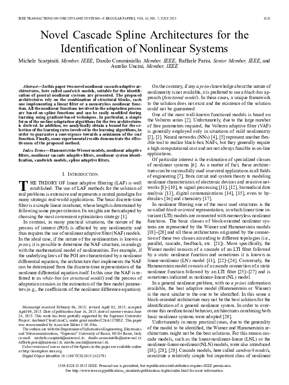 (PDF) Novel Cascade Spline Architectures for the Identification of Nonlinear Systems