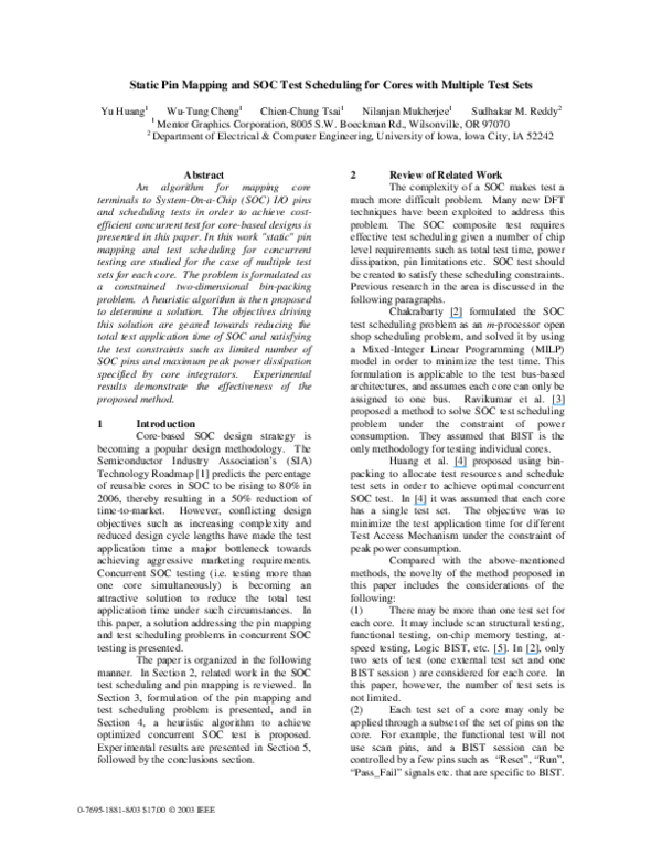 Pdf Static Pin Mapping And Soc Test Scheduling For Cores With Multiple Test Sets Sudhakar