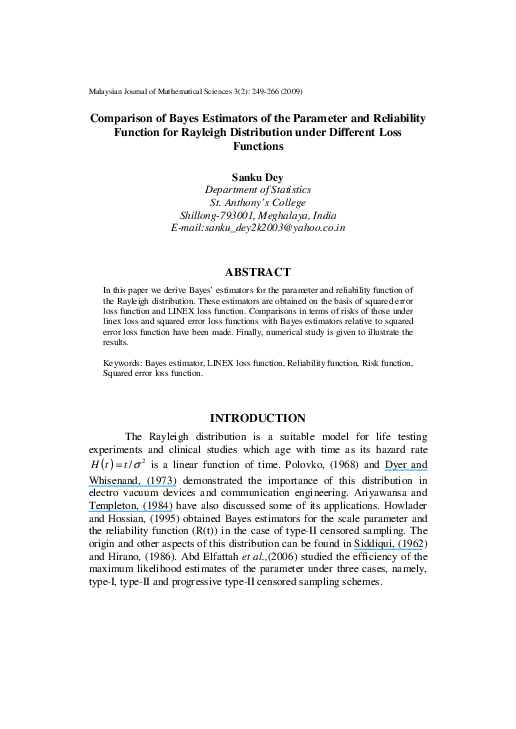 Pdf Comparison Of Bayes Estimators Of The Parameter And Reliability