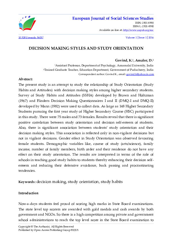 decision making styles questionnaire